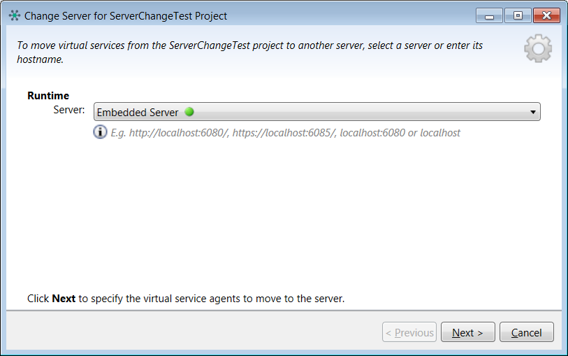 Change Server Dialog Box