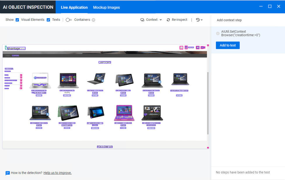 Add SelectLaptop steps using AI Object Inspection