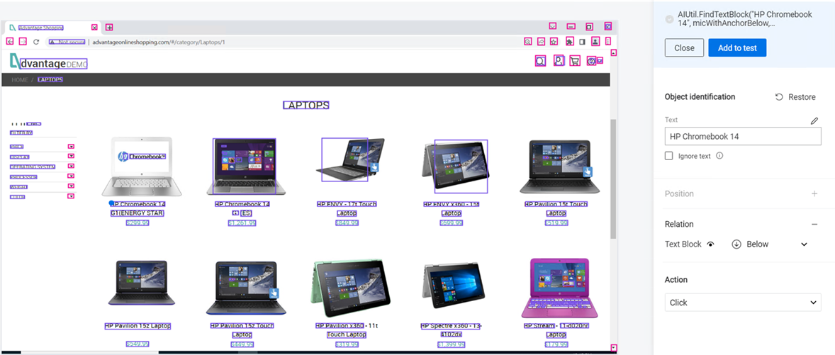 Add SelectLaptop steps using AI Object Inspection