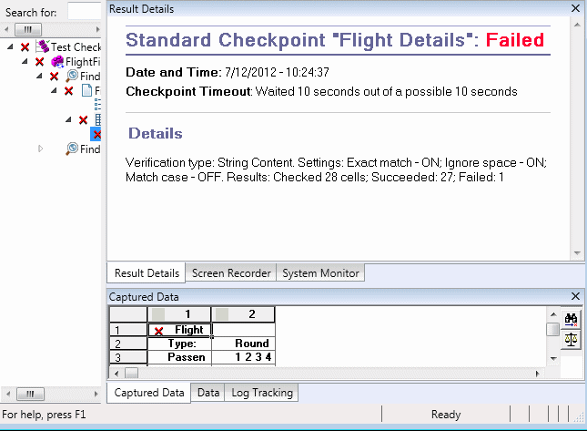 Checkpoint and Output Value results