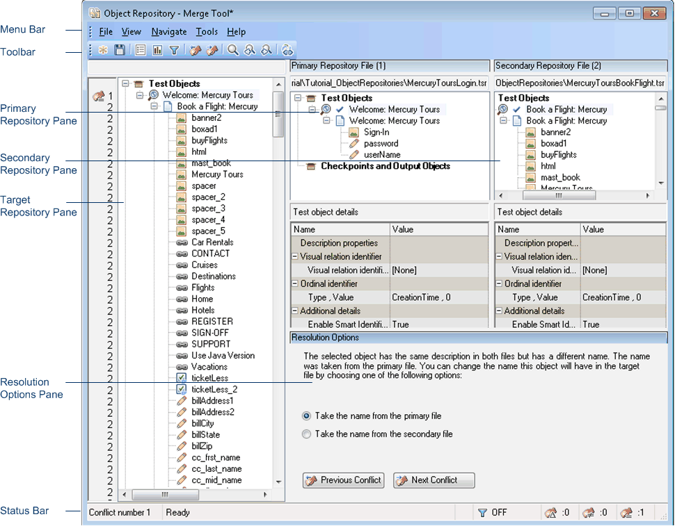 Object Repository Merge Tool Main Window